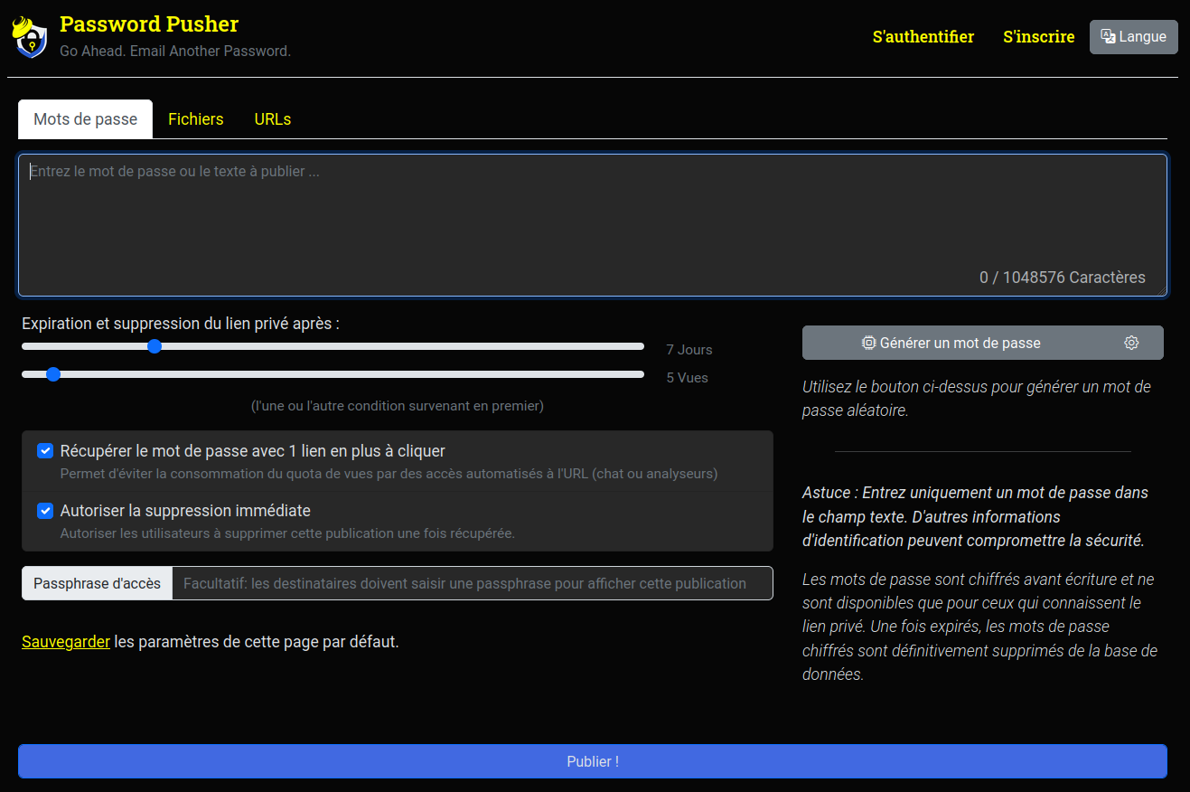 Installer Password Pusher avec Docker